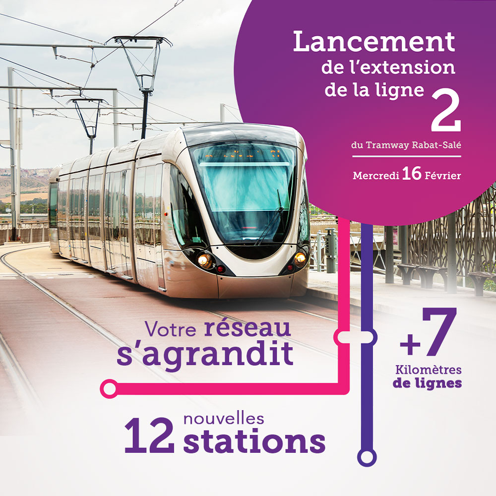 Mise en service l’extension de la ligne 2 du tramway de Rabat-Salé